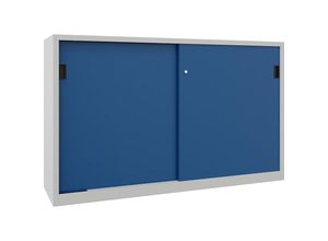 4055479236159 - Schiebetürenschrank Höhe 1200 mm Vollblechtüren BxT 2000 x 400 mm mit Trennwand und 2 x 2 Fachböden Tür enzianblau kaiserkraft