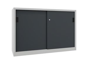 4055479207333 - Schiebetürenschrank Höhe 1000 mm Vollblechtüren BxT 1500 x 600 mm mit Trennwand und 2 x 2 Fachböden Tür anthrazit kaiserkraft