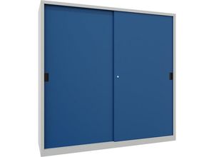 4055479267795 - Schiebetürenschrank Höhe 1950 mm Vollblechtüren BxT 2000 x 600 mm mit Trennwand und 2 x 4 Fachböden Tür enzianblau kaiserkraft