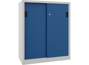 4055479218872 - Schiebetürenschrank Höhe 1200 mm Vollblechtüren BxT 1000 x 400 mm mit 2 Fachböden Tür enzianblau kaiserkraft