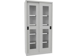 4055479002617 - Schiebetürenschrank Höhe 1950 mm Sichtfenstertüren BxT 1000 x 400 mm mit 4 Fachböden Tür lichtgrau kaiserkraft
