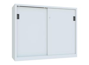 4055479230348 - Schiebetürenschrank Höhe 1200 mm Vollblechtüren BxT 1500 x 500 mm mit Trennwand und 2 x 2 Fachböden Tür lichtgrau kaiserkraft