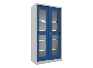 4055479249098 - Schiebetürenschrank Höhe 1950 mm Sichtfenstertüren BxT 1000 x 500 mm mit 4 Fachböden Tür enzianblau kaiserkraft