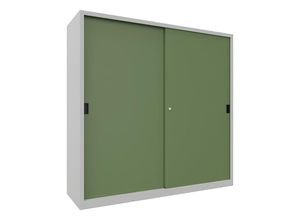4055479267825 - Schiebetürenschrank Höhe 1950 mm Vollblechtüren BxT 2000 x 600 mm mit Trennwand und 2 x 4 Fachböden Tür resedagrün kaiserkraft