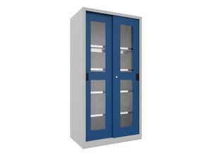4055479251961 - Schiebetürenschrank Höhe 1950 mm Sichtfenstertüren BxT 1000 x 600 mm mit 4 Fachböden Tür enzianblau kaiserkraft