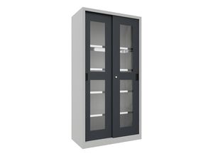 4055479249135 - Schiebetürenschrank Höhe 1950 mm Sichtfenstertüren BxT 1000 x 500 mm mit 4 Fachböden Tür anthrazit kaiserkraft