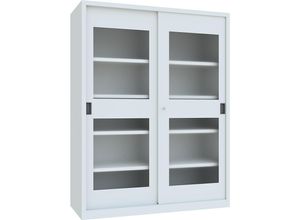 4055479002662 - Schiebetürenschrank Höhe 1950 mm Sichtfenstertüren BxT 1500 x 600 mm mit Trennwand und 2 x 4 Fachböden Tür lichtgrau kaiserkraft