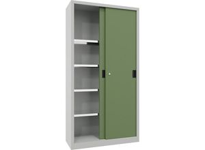 4055479244826 - Schiebetürenschrank Höhe 1950 mm Vollblechtüren BxT 1000 x 400 mm mit 4 Fachböden Tür resedagrün kaiserkraft