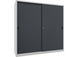 4055479267832 - Schiebetürenschrank Höhe 1950 mm Vollblechtüren BxT 2000 x 600 mm mit Trennwand und 2 x 4 Fachböden Tür anthrazit kaiserkraft