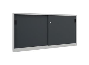 4055479213075 - Schiebetürenschrank Höhe 1000 mm Vollblechtüren BxT 2000 x 500 mm mit Trennwand und 2 x 2 Fachböden Tür anthrazit kaiserkraft