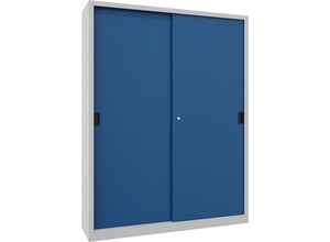 4055479253408 - Schiebetürenschrank Höhe 1950 mm Vollblechtüren BxT 1500 x 400 mm mit Trennwand und 2 x 4 Fachböden Tür enzianblau kaiserkraft