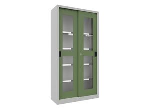 4055479246257 - Schiebetürenschrank Höhe 1950 mm Sichtfenstertüren BxT 1000 x 400 mm mit 4 Fachböden Tür resedagrün kaiserkraft