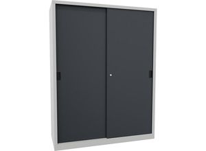4055479259189 - Schiebetürenschrank Höhe 1950 mm Vollblechtüren BxT 1500 x 600 mm mit Trennwand und 2 x 4 Fachböden Tür anthrazit kaiserkraft