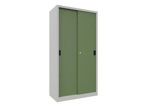 4055479247698 - Schiebetürenschrank Höhe 1950 mm Vollblechtüren BxT 1000 x 500 mm mit 4 Fachböden Tür resedagrün kaiserkraft
