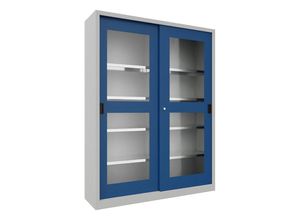 4055479254832 - Schiebetürenschrank Höhe 1950 mm Sichtfenstertüren BxT 1500 x 400 mm mit Trennwand und 2 x 4 Fachböden Tür enzianblau kaiserkraft
