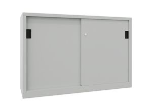 4055479201508 - Schiebetürenschrank Höhe 1000 mm Vollblechtüren BxT 1500 x 400 mm mit Trennwand und 2 x 2 Fachböden Tür lichtgrau kaiserkraft