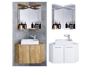 4051814414466 - 3-tlg Set Waschplatz für Gäste WC Gästebad Waschtisch Toilette Badmöbel Eckschrank Badezimmer Set – Vilosa