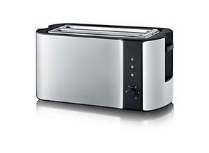 4008146028540 - SEVERIN Langschlitz-Toaster AT 2590 1400 W für 4 Scheiben oder 2 große Brotscheiben Brotscheibenzentrierung Brötchenaufsatz Edelstahl Schwarz