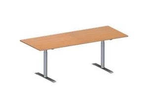 4251898817201 - Genius Konferenztisch MODENA FLEX Rechteck T-Fuß Rundrohr B 2000 x T 800 x H 650-850 mm Buche weißaluminium RAL 9006