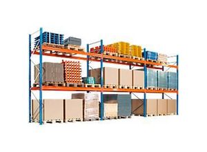4058255107605 - Schulte Lagertechnik Palettenregal Grundregal B 8444 x T 1100 x H 4000 mm 3 Ebenen Palettengewicht bis 500 kg Feldlast 5287 kg blau orange