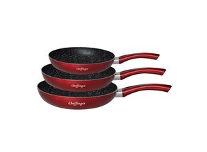 4252021300133 - Cheffinger - Pfannenset 3 tlg Induktion Antikratz Marmor Bratpfanne Pfanne ø20-ø24-ø28cm für alle Herdarten Rot