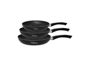 4252021300140 - Cheffinger - Pfannenset 3 tlg Induktion Antikratz Marmor Bratpfanne Pfanne ø20-ø24-ø28cm für alle Herdarten Schwarz