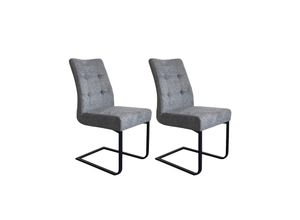 4251942239843 - Byliving - 2er Set Schwingstuhl marlen xxl   Webstoff dunkelgrau   Gestell Metall schwarz   Küchenstühle   Esszimmerstühle   Polsterstuhl   Stühle  