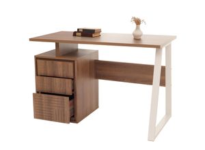 4057651761763 - Schreibtisch MCW-O32 Bürotisch Computertisch Arbeitstisch Schublade Melamin Holz 77x118x58cm ~ braun