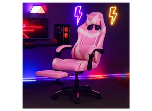 4255701938619 - Ergonomischer Gaming Stuhl mit Fußstütze Racing-Design in Pink-weiß