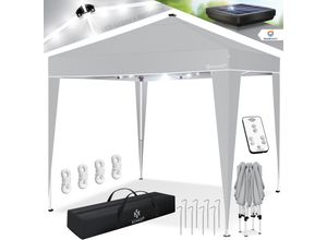 4255598323338 - KESSER® Pavillon Faltpavillon 3x3m mit LED Beleuchtung Solar Fernbedienung Gartenzelt Höhenverstellbar & Wasserdicht + Tasche Bodenanker Pop-Up Klicksystem UV-Schutz 50+ Partyzelt