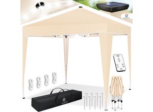 4255598323352 - KESSER® Pavillon Faltpavillon 3x3m mit LED Beleuchtung Solar Fernbedienung Gartenzelt Höhenverstellbar & Wasserdicht + Tasche Bodenanker Pop-Up Klicksystem UV-Schutz 50+ Partyzelt