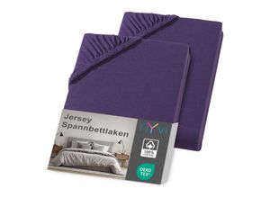 4255636635935 - NYVI Jersey Spannbettlaken DreamScience für Matratzen bis 22 cm Höhe - Weich & Anschmiegsam Rundumgummizug Bügelfrei Farbeaubergine Größe140x200 - 160x200 cm (2er Pack)