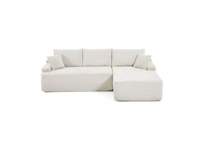 4262437186092 - Sofa Coredo Rechts - Ecksofa 3 Sitzer Couch in L Form mit Ottomane - Cord in Creme