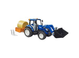 4001702021870 - bruder Modellfahrzeug BRUDER New Holland T5120 mit Frontlader Ladekasten Gabeln und Rundballen