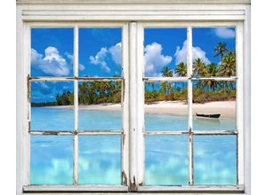 4049009360162 - Wandsticker QUEENCE Insel blau B40cm H60cm T01cm Wandtattoos Wandsticker Wandbild selbstklebend 3D Fenster