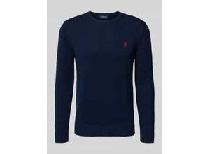 3616412648340 - - Strickpullover aus schwerer Baumwolle in Navy mit Markenlogo-Marineblau