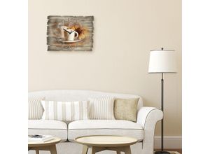 4062144354780 - Wanduhr ARTLAND Dampfender Cappuccino und Croissant Wanduhren Gr B H T 40 cm x 30 cm x 06 cm Funkuhr braun Wanduhren wahlweise mit Quarz- oder Funhuhrwerk lautlos ohne Tickgeräusche