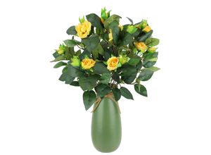 4019844823573 - Kunstblume IGEA Künstlicher Rosenbusch in Vase gelb B26cm H38cm L24cm Polyester Kunstpflanzen Rosenstrauß Strauß Bouquet Seidenblumen Blumenstrauß Wildrosen