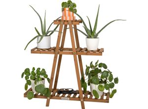 4065827730024 - needs&wants® Pflanzenständer Blumenständer aus Holz wetterfest für Indoor Outdoor Balkon Garten draußen innen Wand Pflanzenregal Blumentreppe 83 x 28 x 83 cm hoch braun