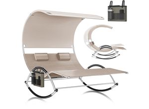 4255598337021 - KESSER® Doppel-Sonnenliege Doppelliege mit Sonnendach  Kopfkissen Tasche für 2 Personen Relaxliege Gartenliege Schaukelliege ergonomisch geformte Liegefläche 240 kg Belastung