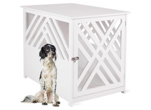 4065827520014 - WONDERMAKE® Design Hundekäfig aus Holz für Zuhause Wohnung mit Beistelltisch Hundebox fürs Wohnzimmer Indoor 90x60 cm weiß