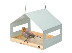 4065827410360 - WONDERMAKE® Großes Design Vogelhaus aus Metall und Holz wetterfest zum Aufhängen modernes Vogelfutterhaus XL Metalldach hängend Vogelhäuschen Futterhaus für Vögel Edelstahl Kiefer türkis-grau mint