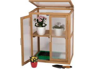 4065827140021 - needs&wants Mini Gewächshaus klein winterfest aus Holz für Balkon Garten Zimmer Indoor Frühbeet Hochbeet Treibhaus Anzucht Aufzucht von Pflanzen Pflanzschrank Anzuchthaus 58x43x76 cm Polycarbonat braun