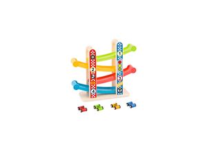 6970090042478 - Tooky Toy Holzturm-Rennbahn TY840 klein Rutschturm auf 4 Ebenen 4 Rennautos bunt