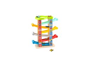 6970090042492 - Tooky Toy Holzturm-Rennbahn TY841 Rutschturm auf 7 Ebenen 6 Rennautos bunt