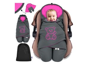 4255598305082 - KIDIZ® Baby Einschlagdecke Winter mit Kapuze +Tasche Babyeinschlagdecke Universal für Babyschale Autositz zB für Maxi-Cosi Römer für Buggy Babybett Kinderwagen & alle Gurtsysteme 3 & 5-Punkt Gurt