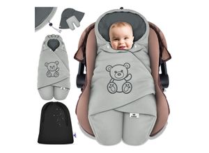 4255598305143 - KIDIZ® Baby Einschlagdecke Winter mit Kapuze +Tasche Babyeinschlagdecke Universal für Babyschale Autositz zB für Maxi-Cosi Römer für Buggy Babybett Kinderwagen & alle Gurtsysteme 3 & 5-Punkt Gurt