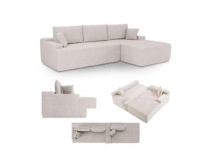 4262437186115 - Sofa Coredo Rechts - Ecksofa 3 Sitzer Couch in L Form mit Ottomane - Cord in Beige