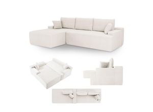 4262437186108 - Sofa Coredo Links - Ecksofa 3 Sitzer Couch in L Form mit Ottomane - Cord in Creme