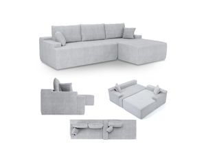 4262437186153 - Sofa Coredo Rechts - Ecksofa 3 Sitzer Couch in L Form mit Ottomane - Cord in Hellgrau